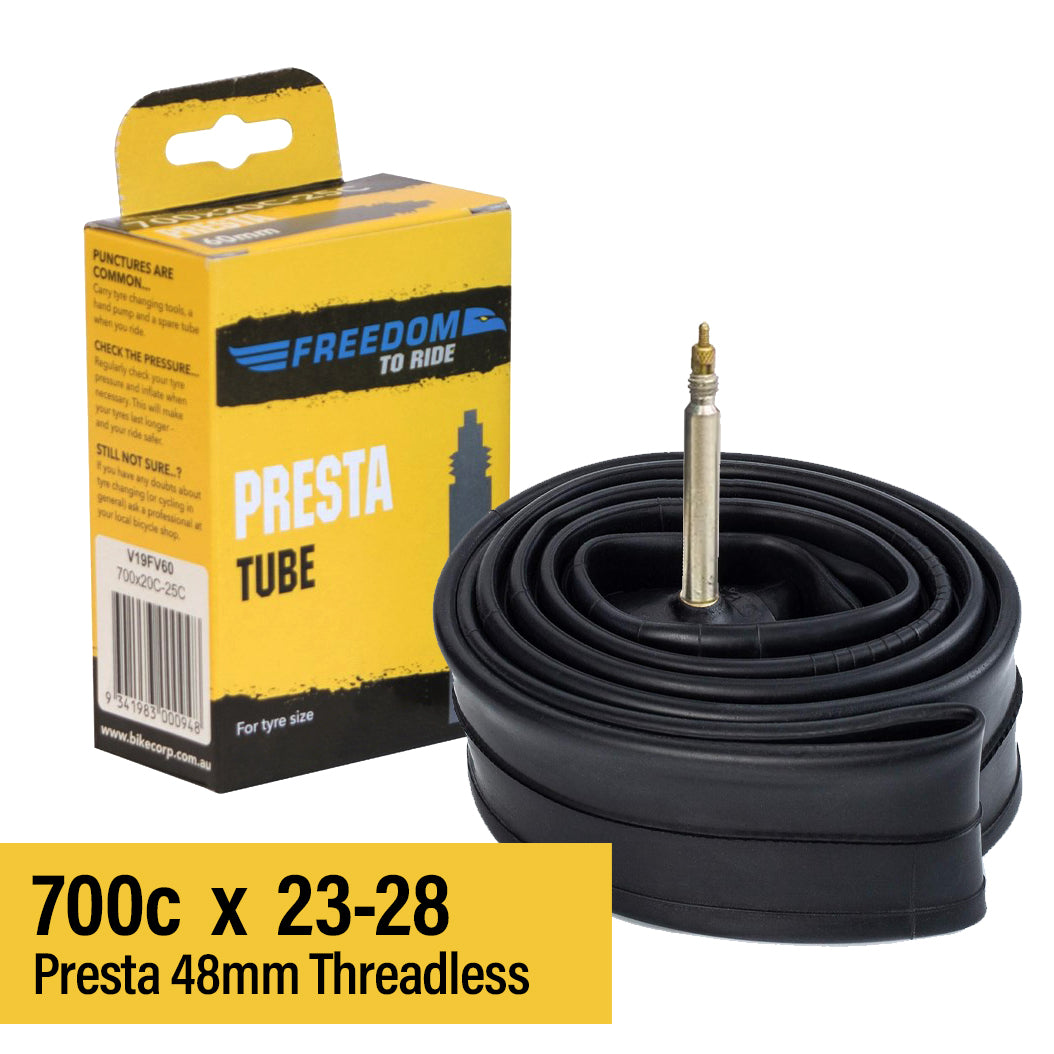 Freedom Bicycle Tube 700 x 23-28 Presta Threadless Valve 48mm | Ivanhoe Cycles